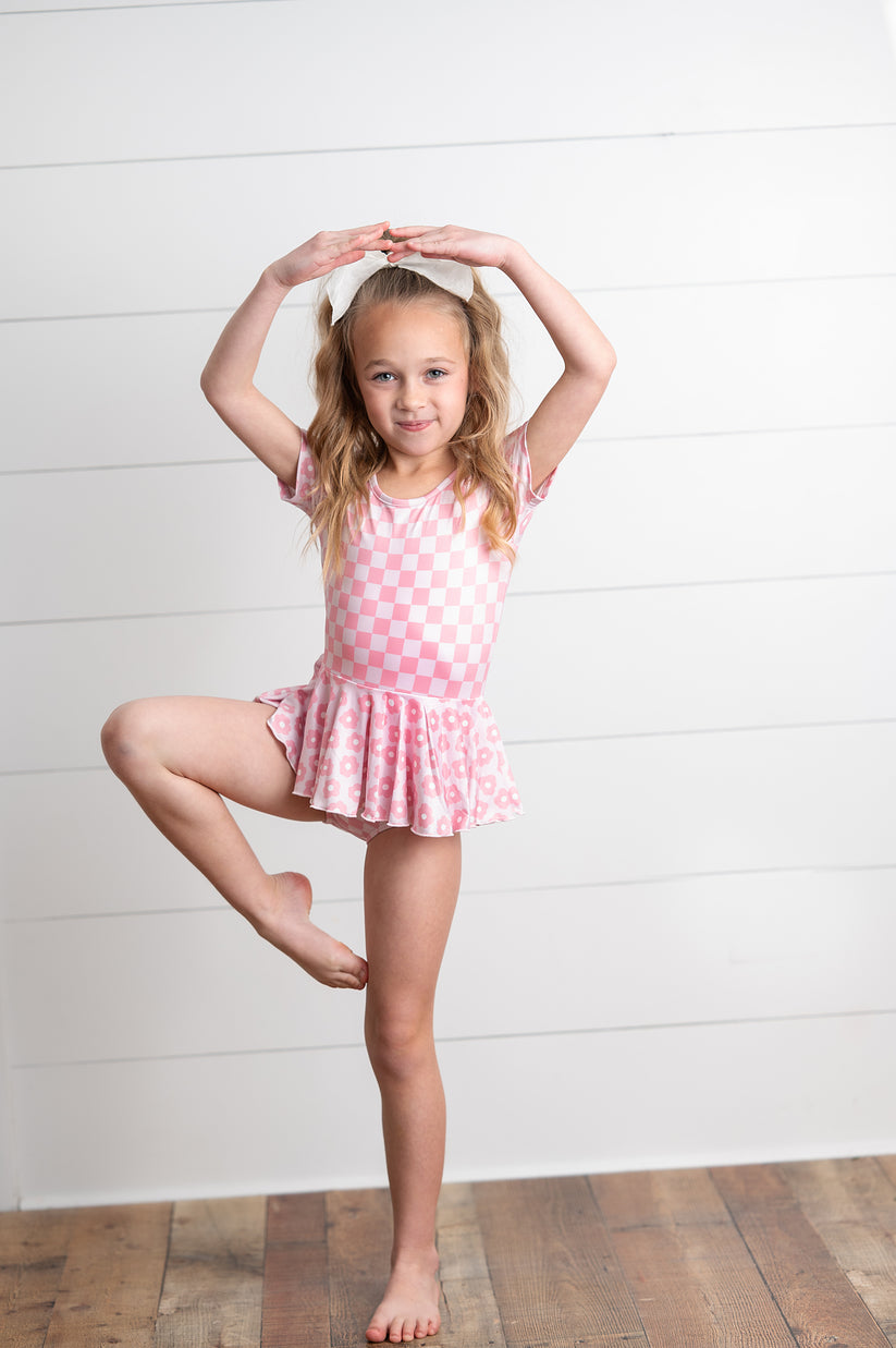 Pinky Check Flower Skirted Leotard – Oopsie Daisy